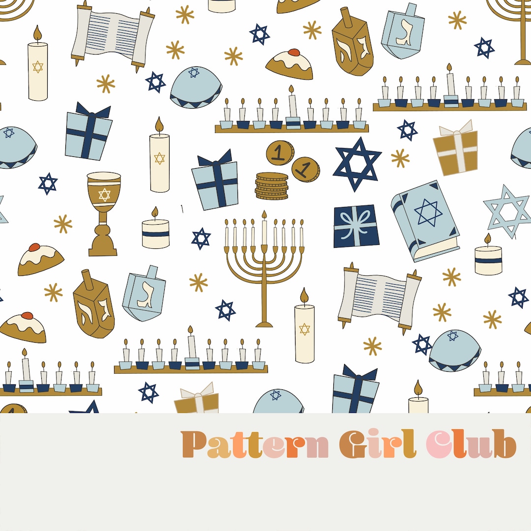 Hanukkah Doodles Seamless Repeat Pattern Boho Neutral for Commercial ...