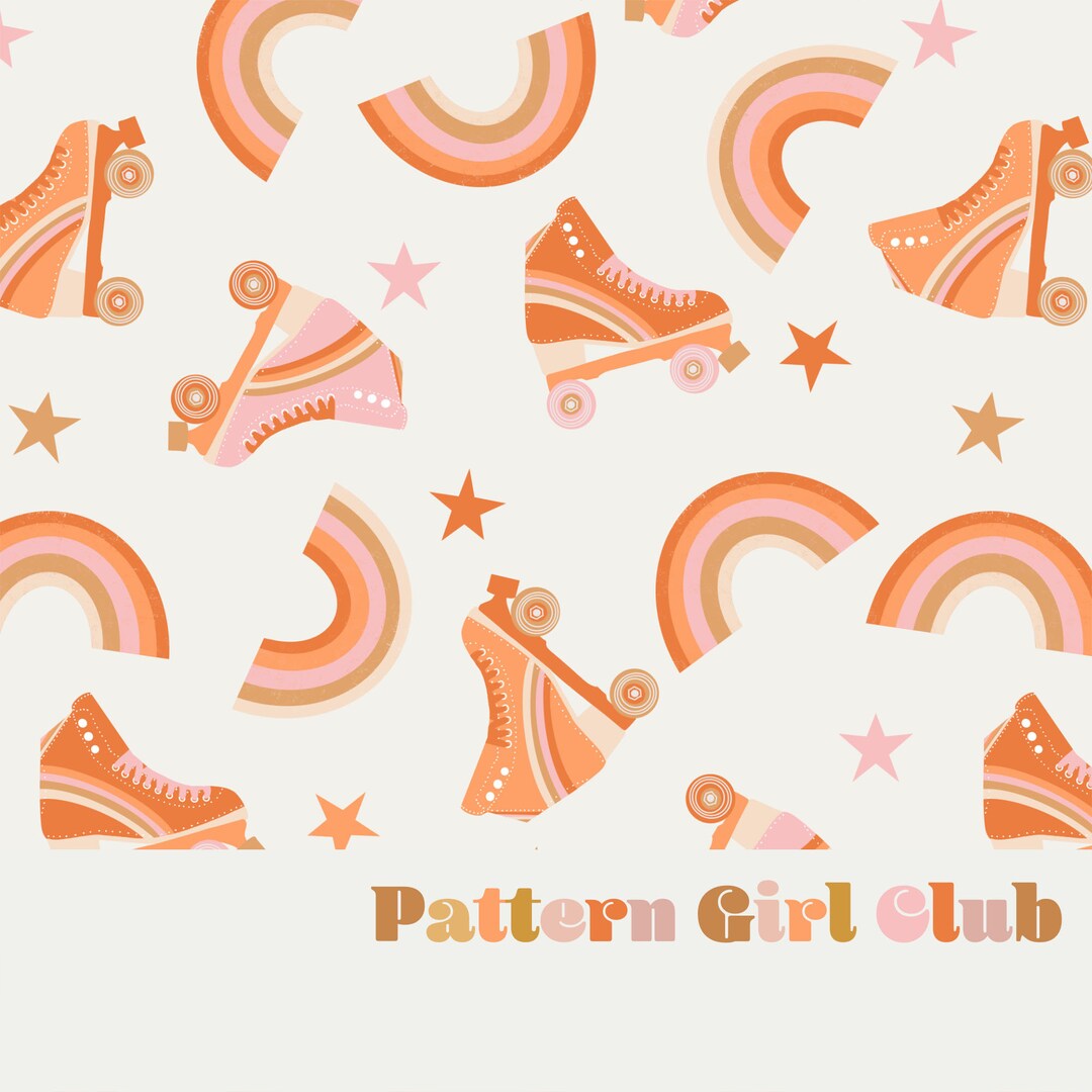 Retro Roller-skates and Rainbows 70s Seamless Repeat Pattern Boho ...