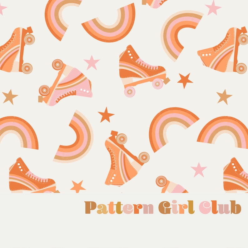 Retro Roller-skates and Rainbows 70s Seamless Repeat Pattern | Etsy
