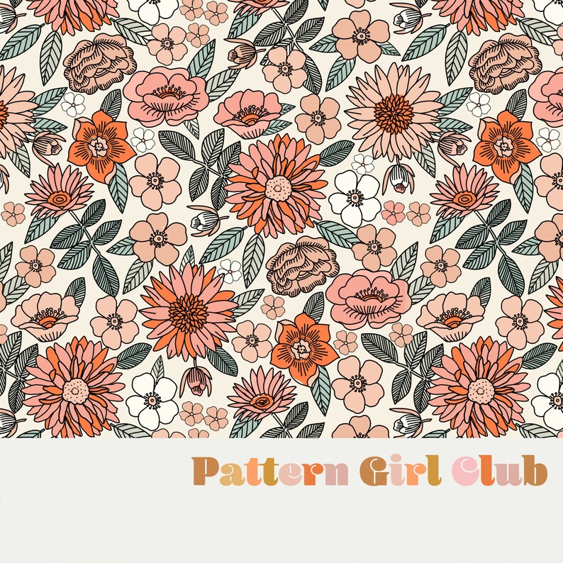 Vintage 70s Floral Light Seamless Repeat Pattern Boho Neutral - Etsy