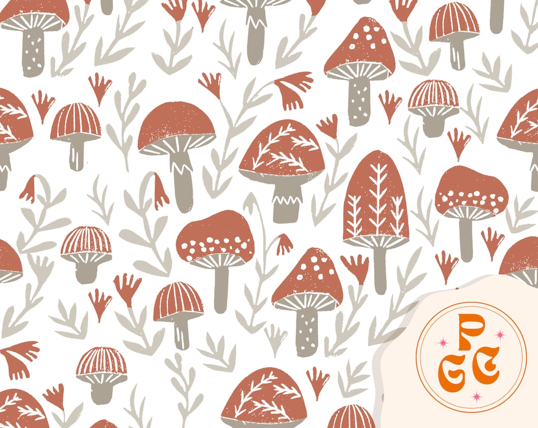 Linocut Mushrooms Seamless Repeat Pattern Boho Neutral for Commercial Use - Etsy