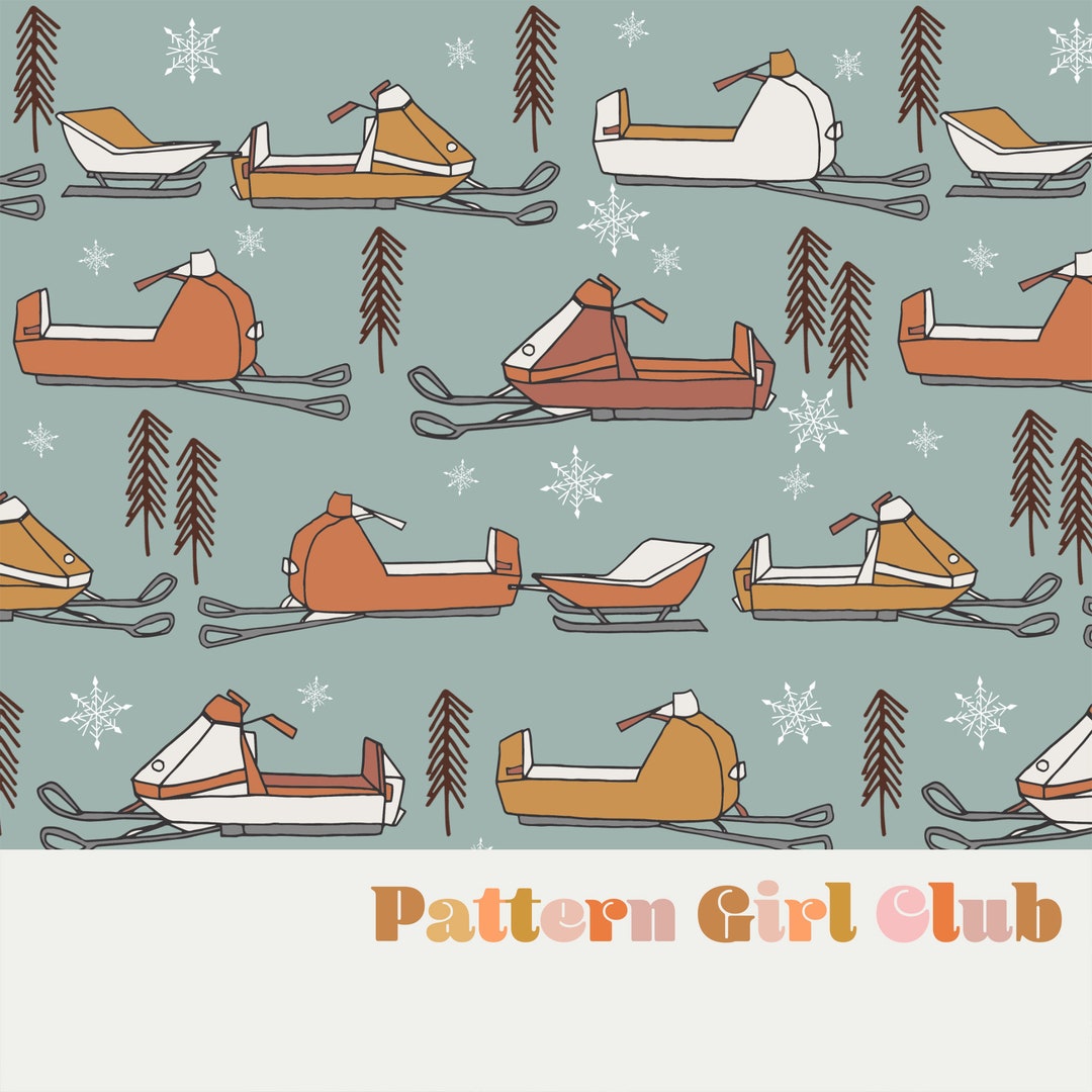 Retro Snowmobiles Seamless Repeat Pattern Boho Neutral for Commercial ...