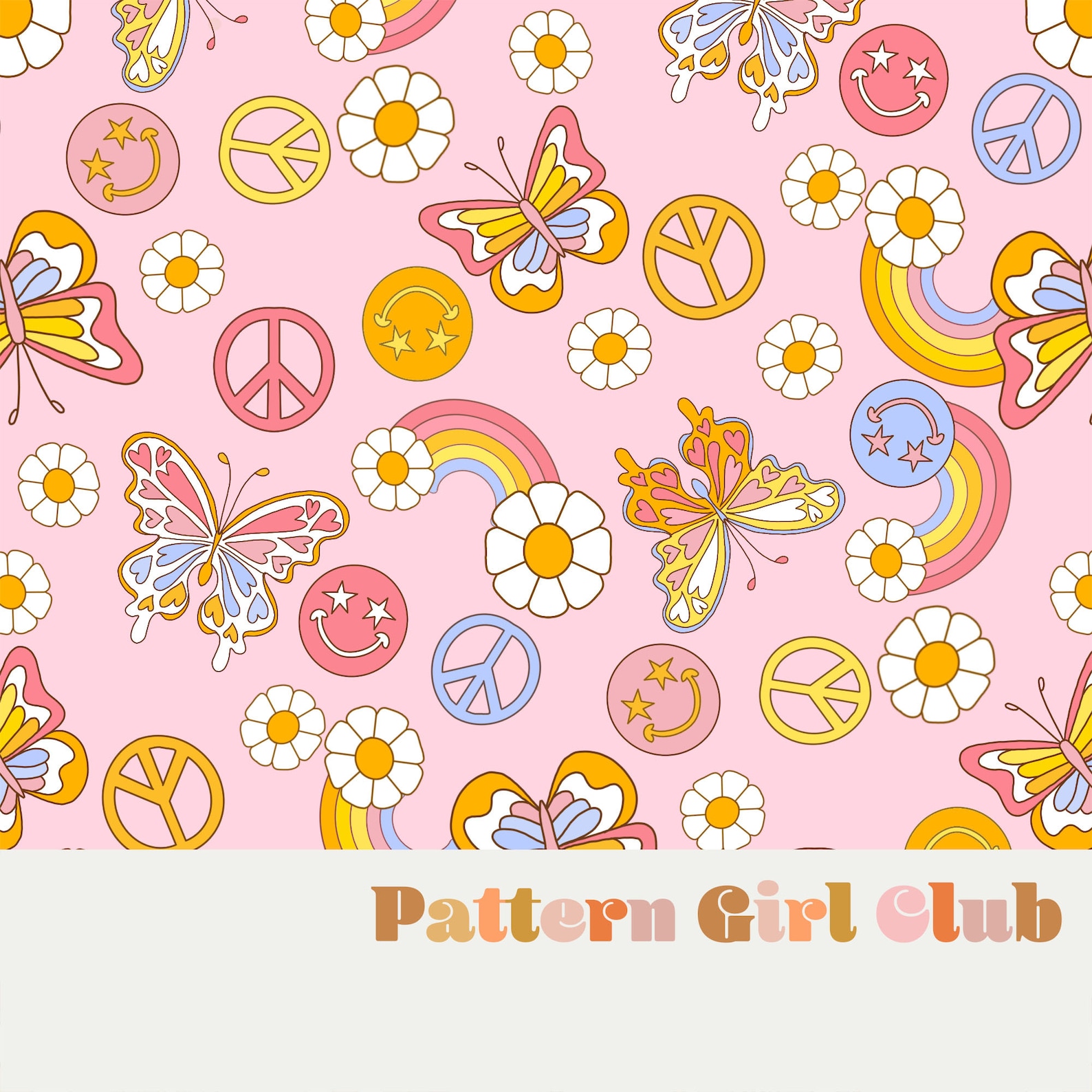 Hippie Butterflies Peace Seamless Repeat Pattern Boho Neutral for ...