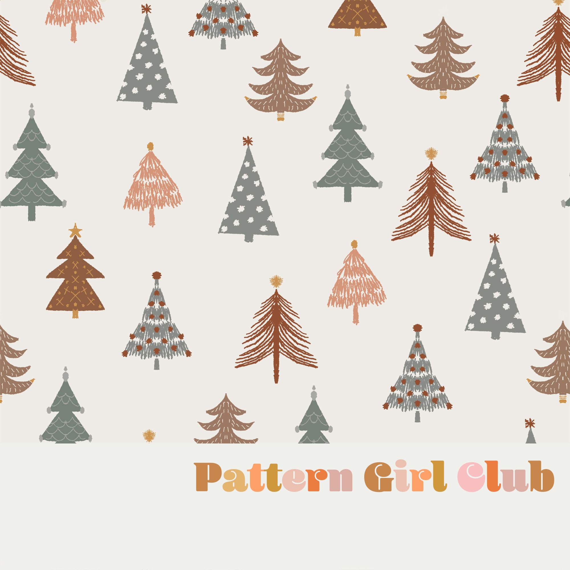 Muted Boho Christmas Mistletoe Pine cones Seamless File Digital Repeat ...