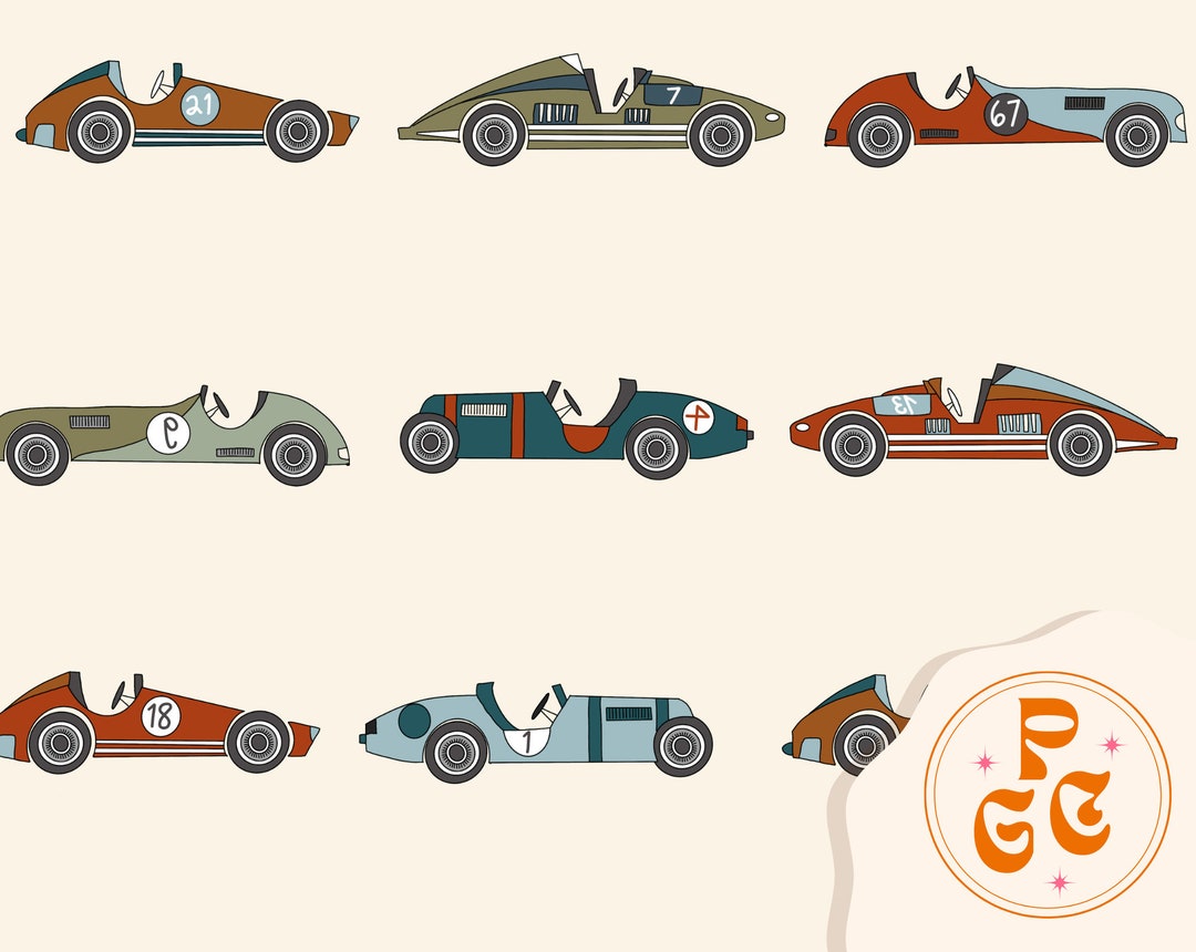 Race Cars Vintage Cars Boys Seamless Repeat Pattern Boho Neutral for ...