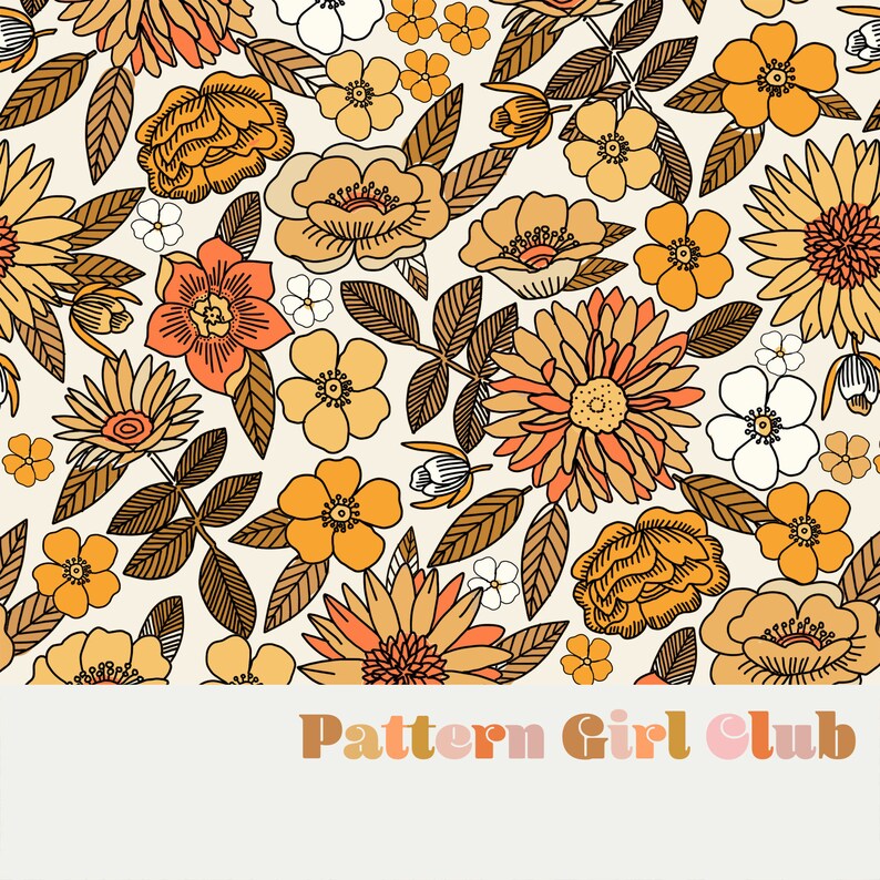 Vintage 70s Floral Retro Colors Seamless Repeat Pattern Boho | Etsy