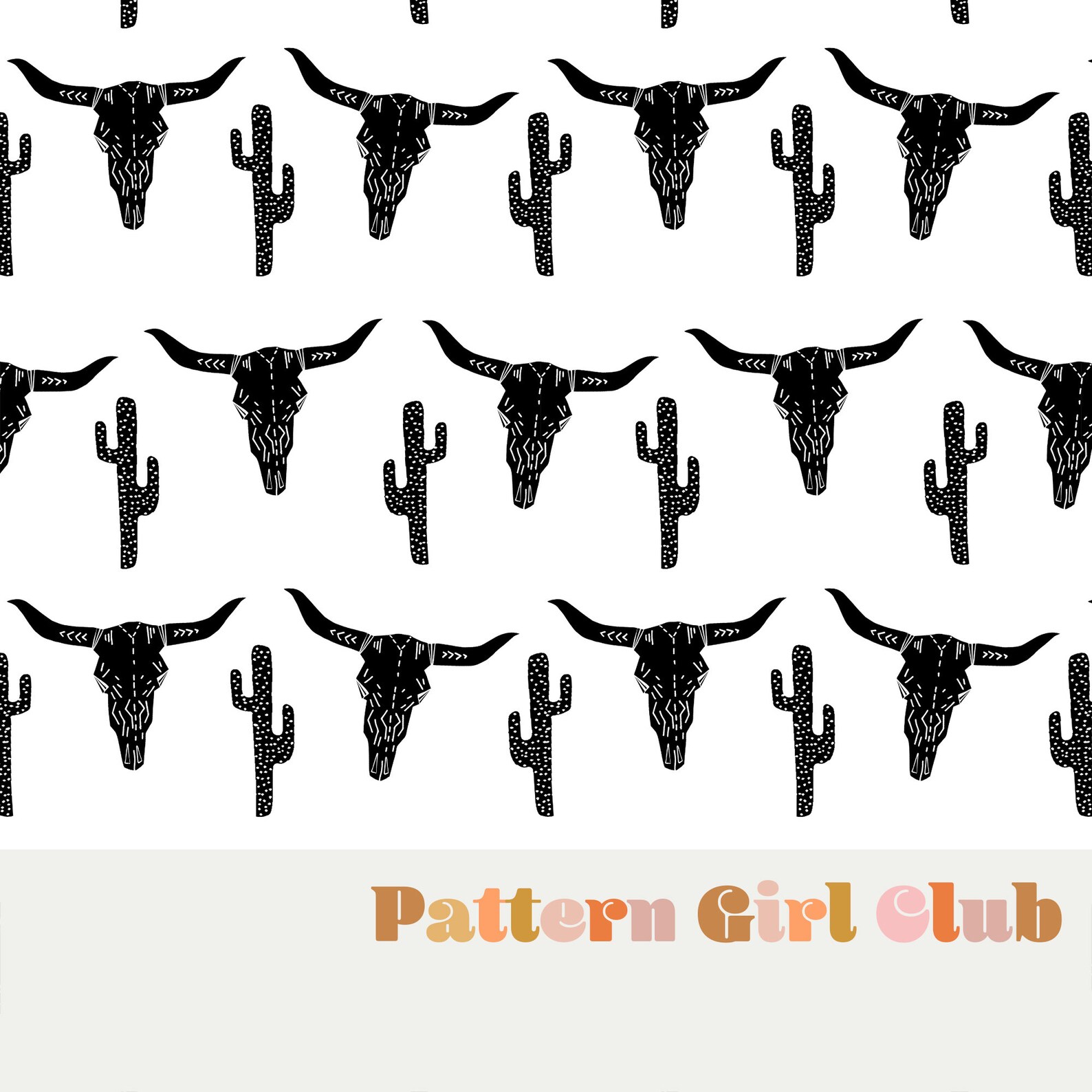 Western Longhorn Skull Cactus Kids Seamless Repeat Pattern | Etsy