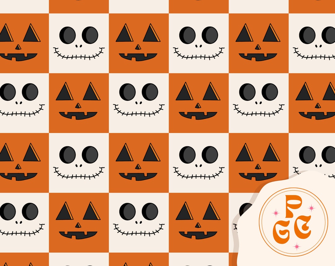 Spooky Halloween Minimal Jack O Lantern Pumpkin Checkerboard Seamless ...