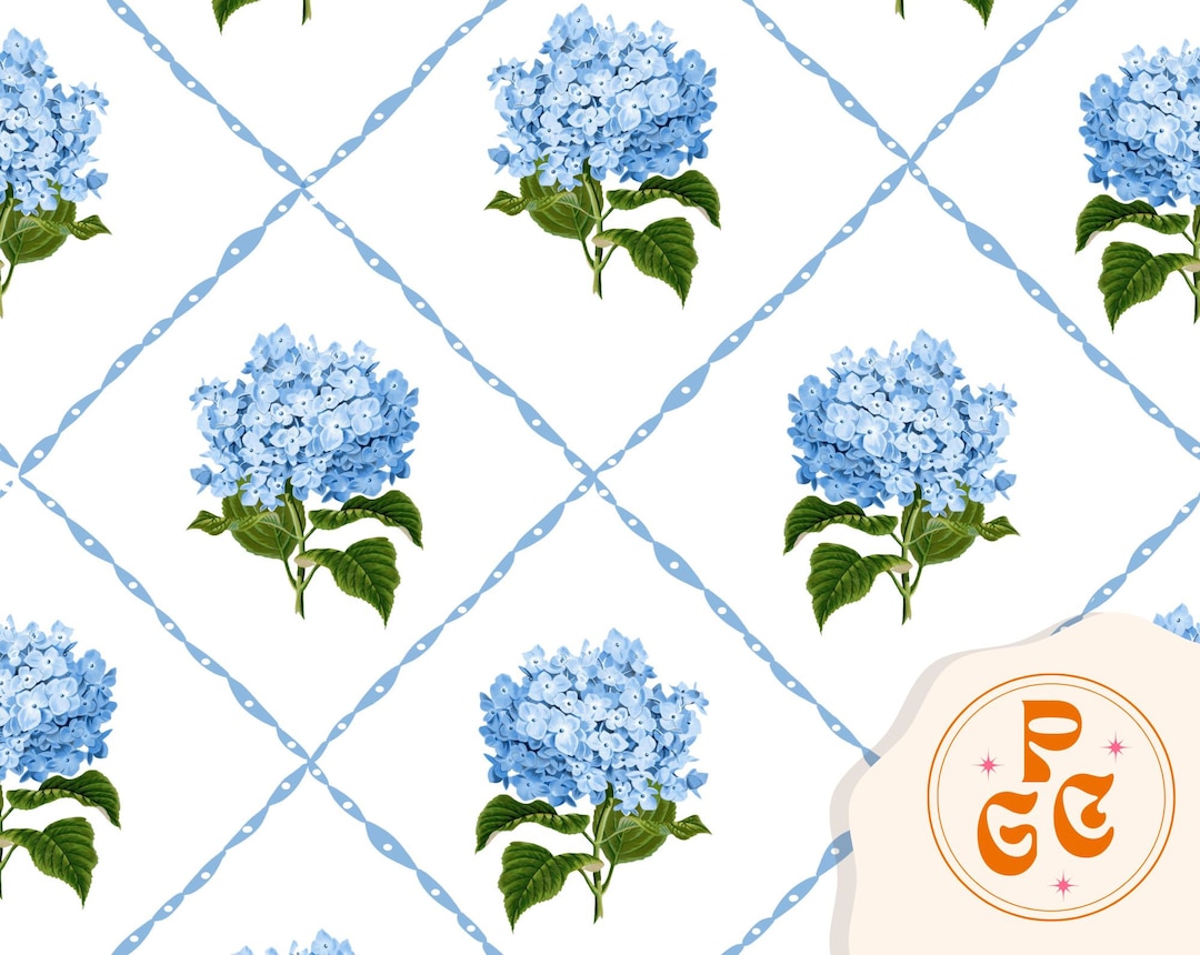 Hydrangea Traditional Grand Millennial Blue and White Classic Floral ...