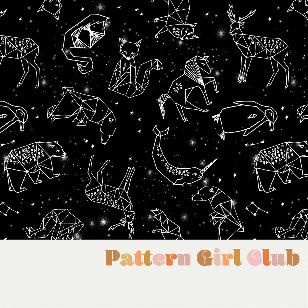 Animal Constellations Black and White Stars Seamless Repeat Pattern ...