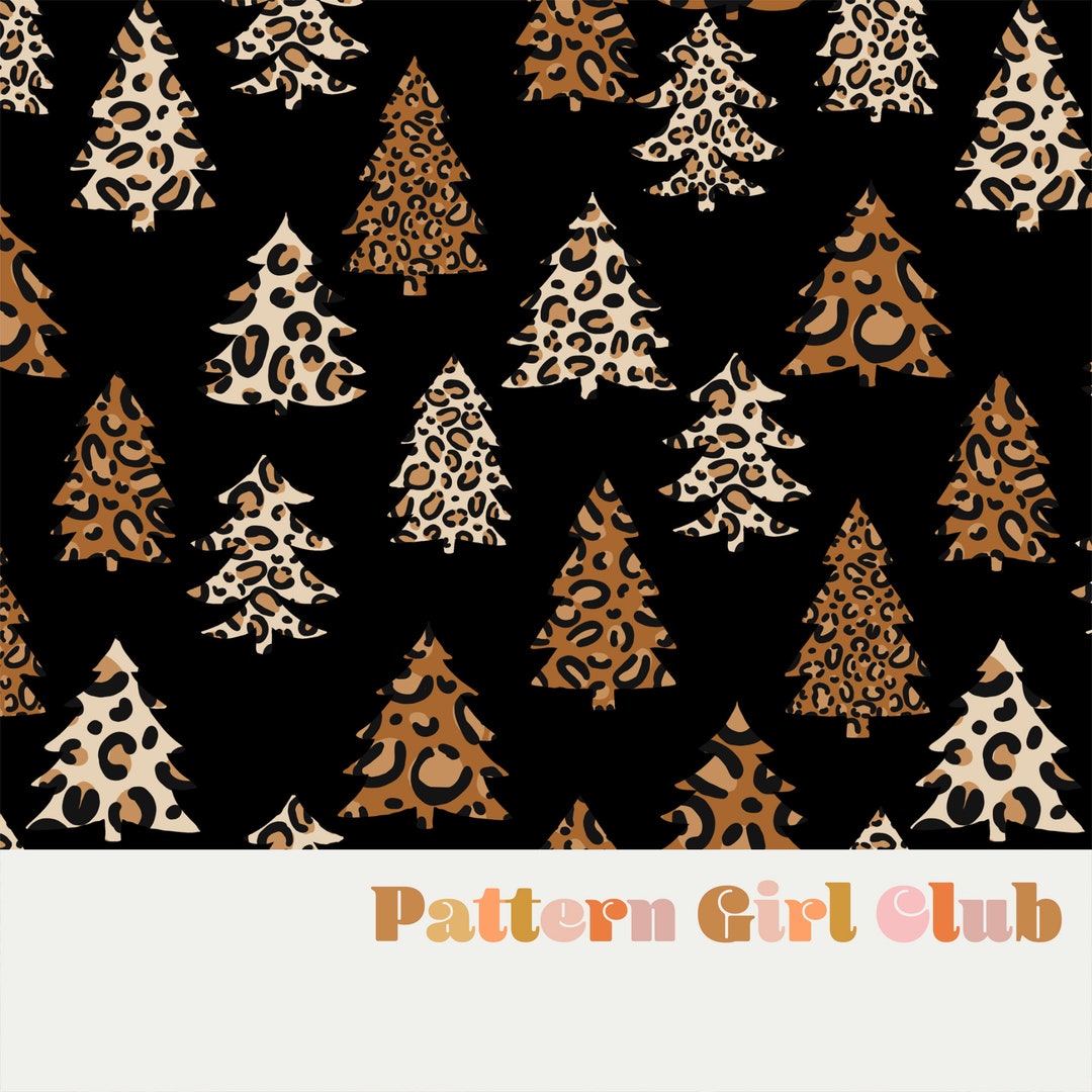 Leopard Print Christmas Trees Holiday Seamless Repeat Pattern Boho ...
