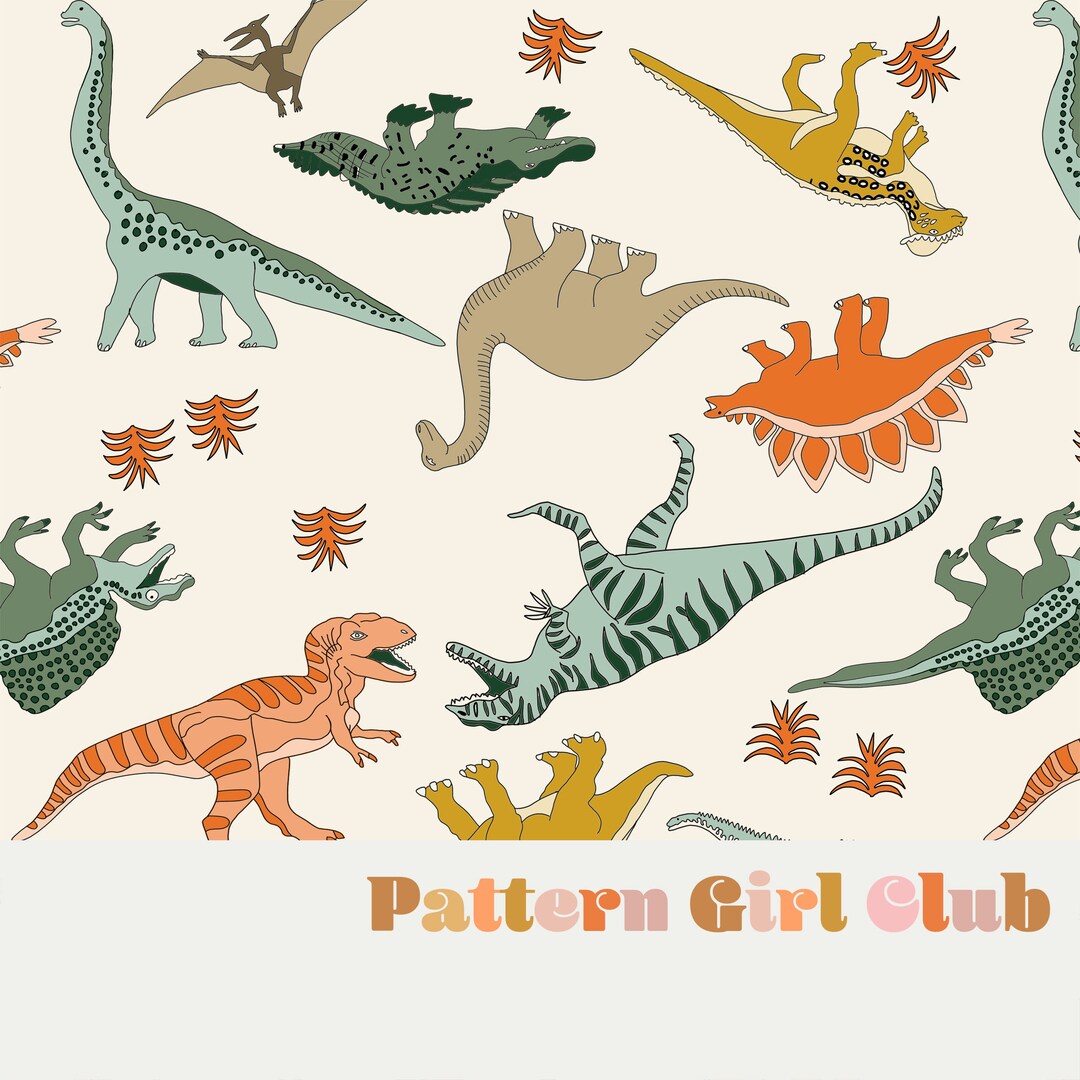 Dinosaurs Kids Seamless Repeat Pattern Boho Neutral for Commercial Use ...