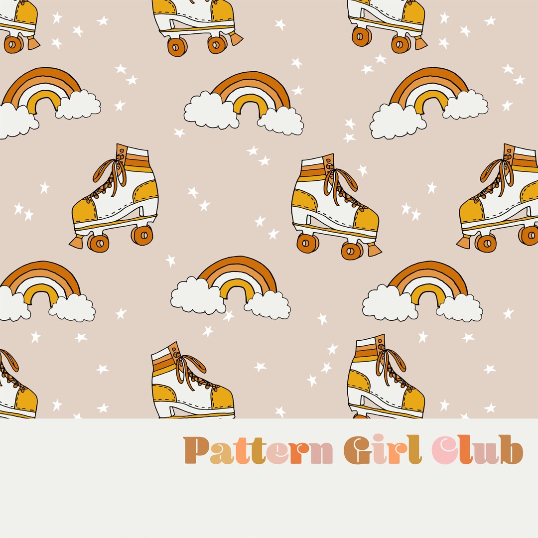 Retro Roller-skates and Rainbows 70s Seamless Repeat Pattern Boho ...