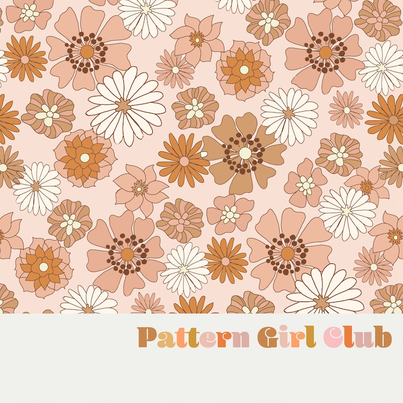 Retro Florals Vintage 70s Muted Boho Seamless Repeat Pattern Boho ...