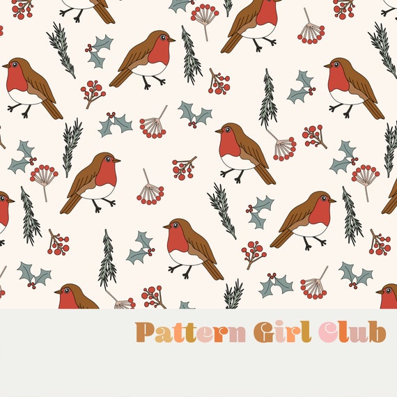Christmas Robin Seamless Repeat Pattern Boho Neutral for - Etsy