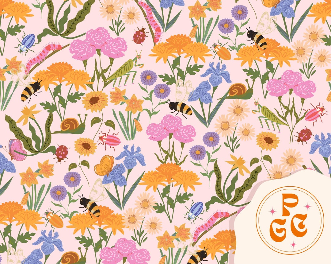 Wildflower Meadow Botanical Seamless Repeat Pattern Boho Neutral for ...