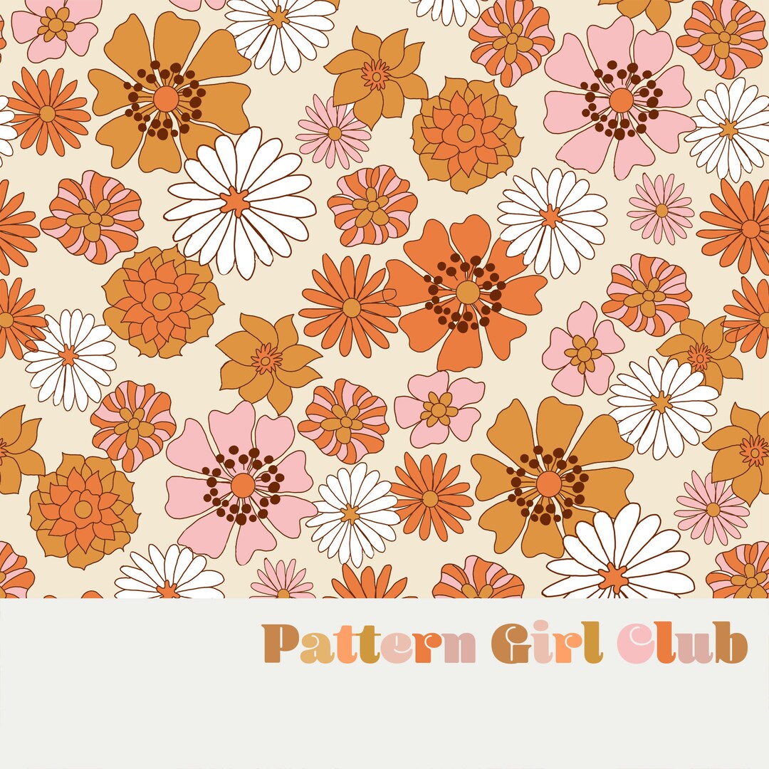 Retro Florals Vintage 70s Rose Seamless Repeat Pattern Boho Neutral for ...