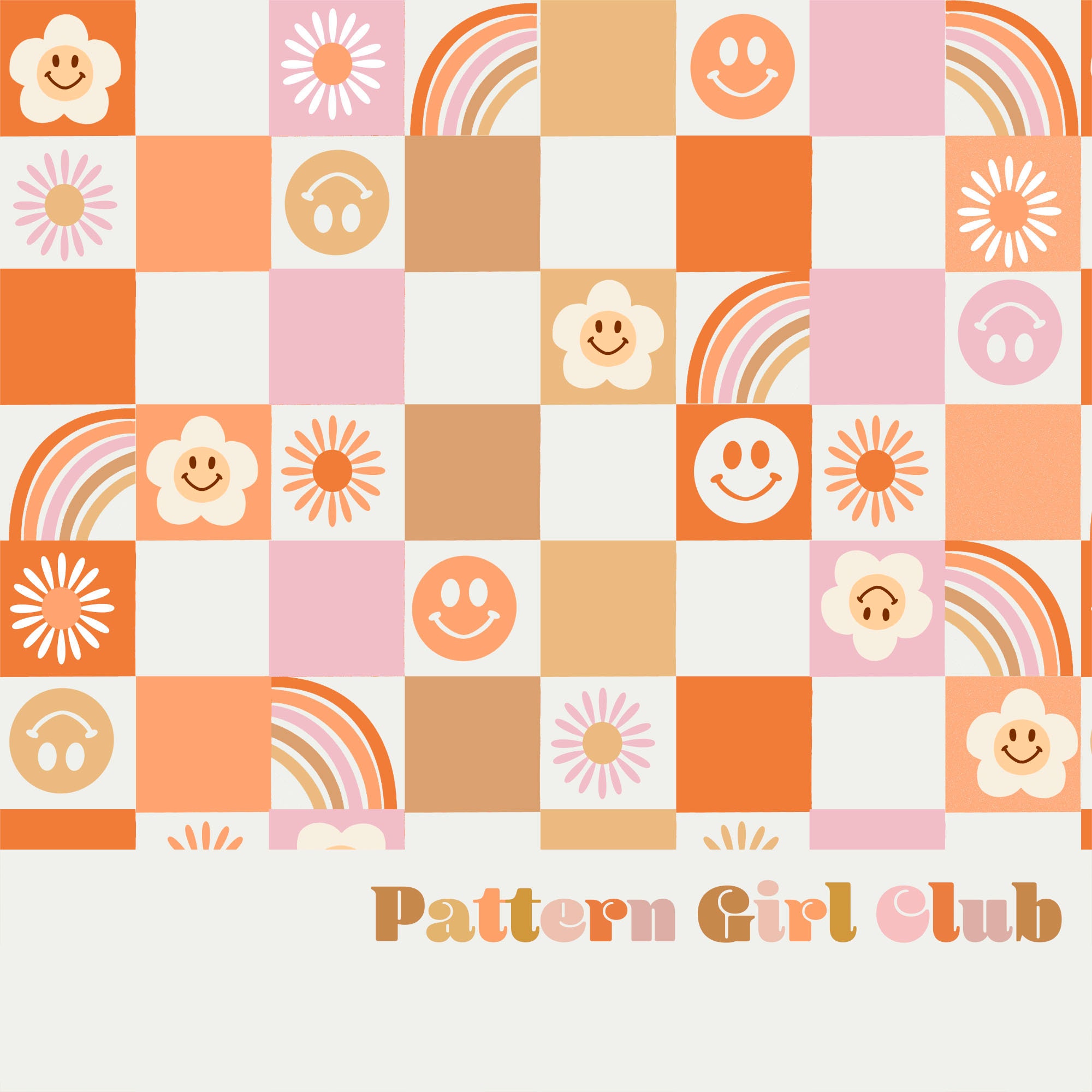 Retro 70s 60s Hippie Groovy Checkerboard Floral Daisy Happy