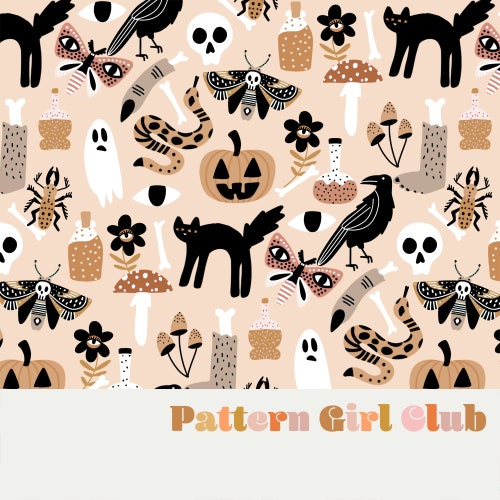 Halloween Witchy Boho Muted Neutral Seamless Repeat Pattern - Etsy
