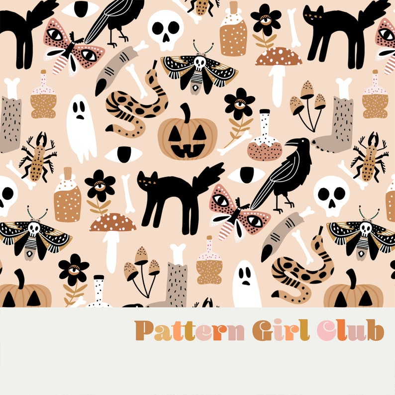 Halloween Witchy Boho Muted Neutral Seamless Repeat Pattern Boho ...