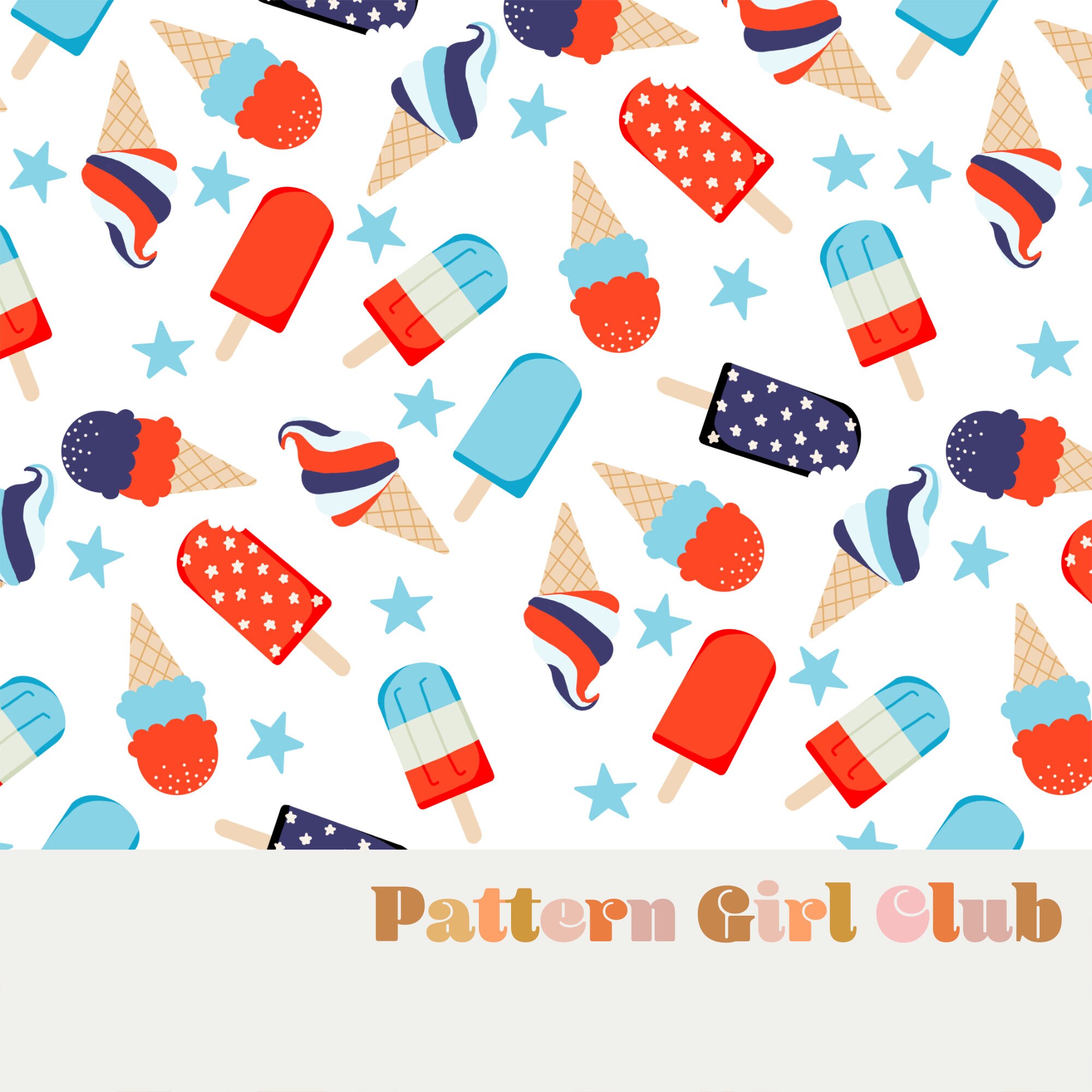 USA Ice Cream July 4th Patriotic Brights Seamless Repeat | Etsy