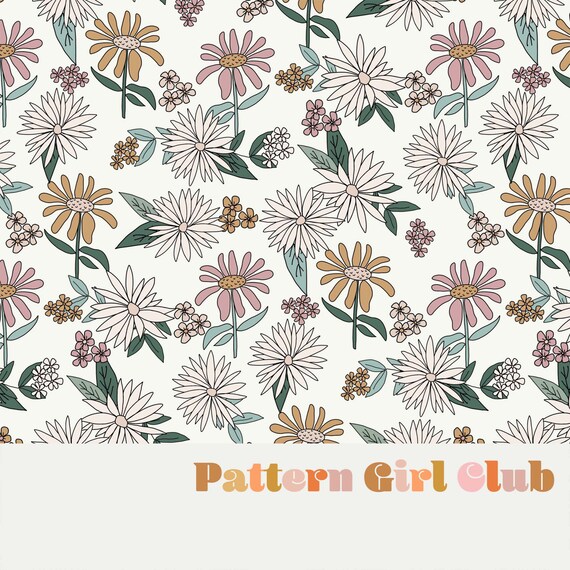 Vintage Florals Daisy Seamless Repeat Pattern Boho Neutral for | Etsy