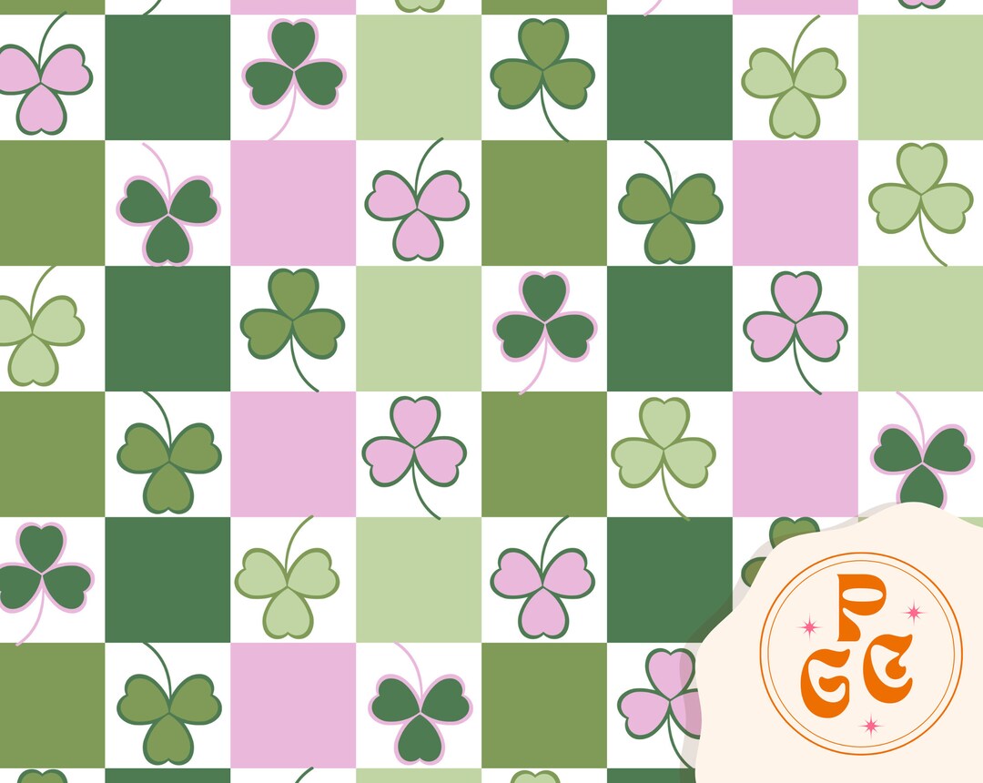 St Patricks Day Checkerboard Shamrock Seamless Repeat Pattern Boho ...