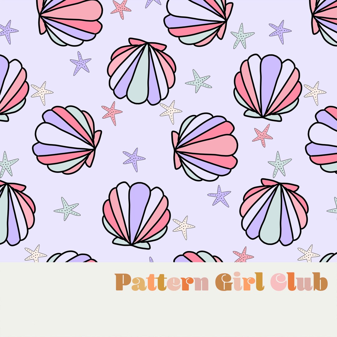 Rainbow Retro Mermaid Shell Seamless Repeat Pattern Boho Neutral for ...