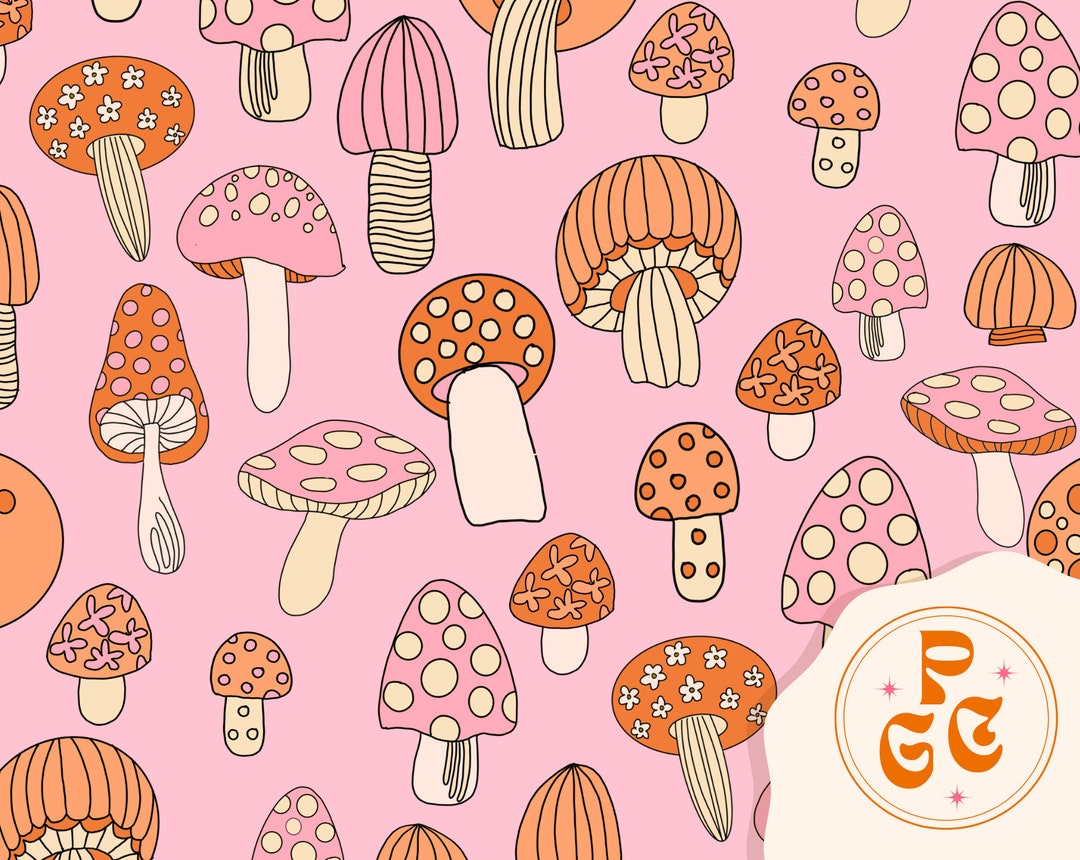 Vintage Mushrooms Trippy Shrooms Retro Colors Seamless Repeat Pattern ...