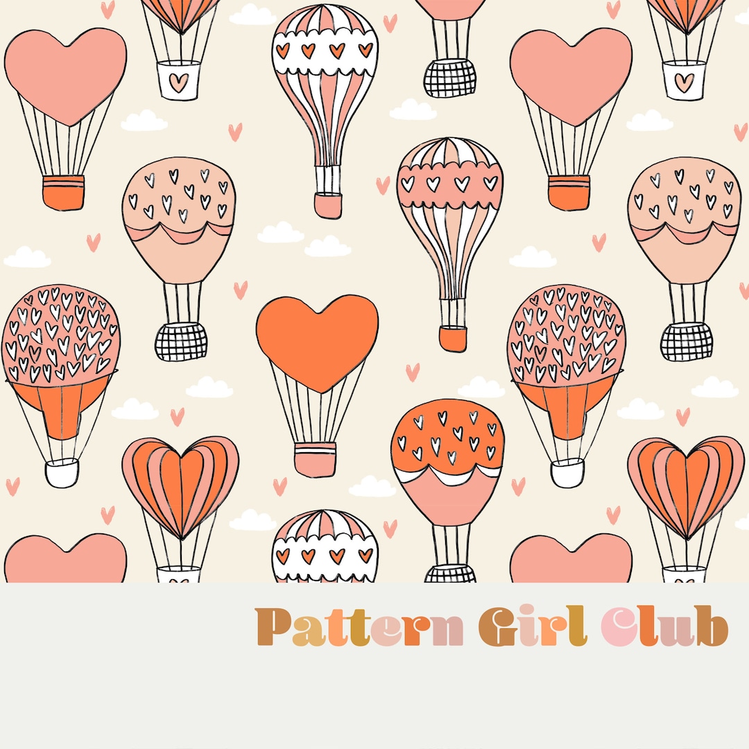 Valentines Hot Air Balloon Cute Kids Pattern Seamless Pattern for ...