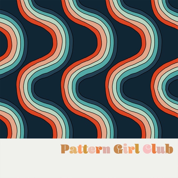 Vintage Rainbow 70s Curves Seamless Repeat Pattern Boho - Etsy