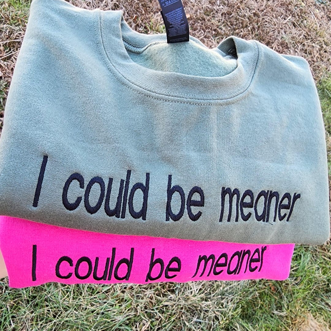 I Could Be Meaner Embroidered Tshirt Comfort Colors , Custom Sarcastic ...
