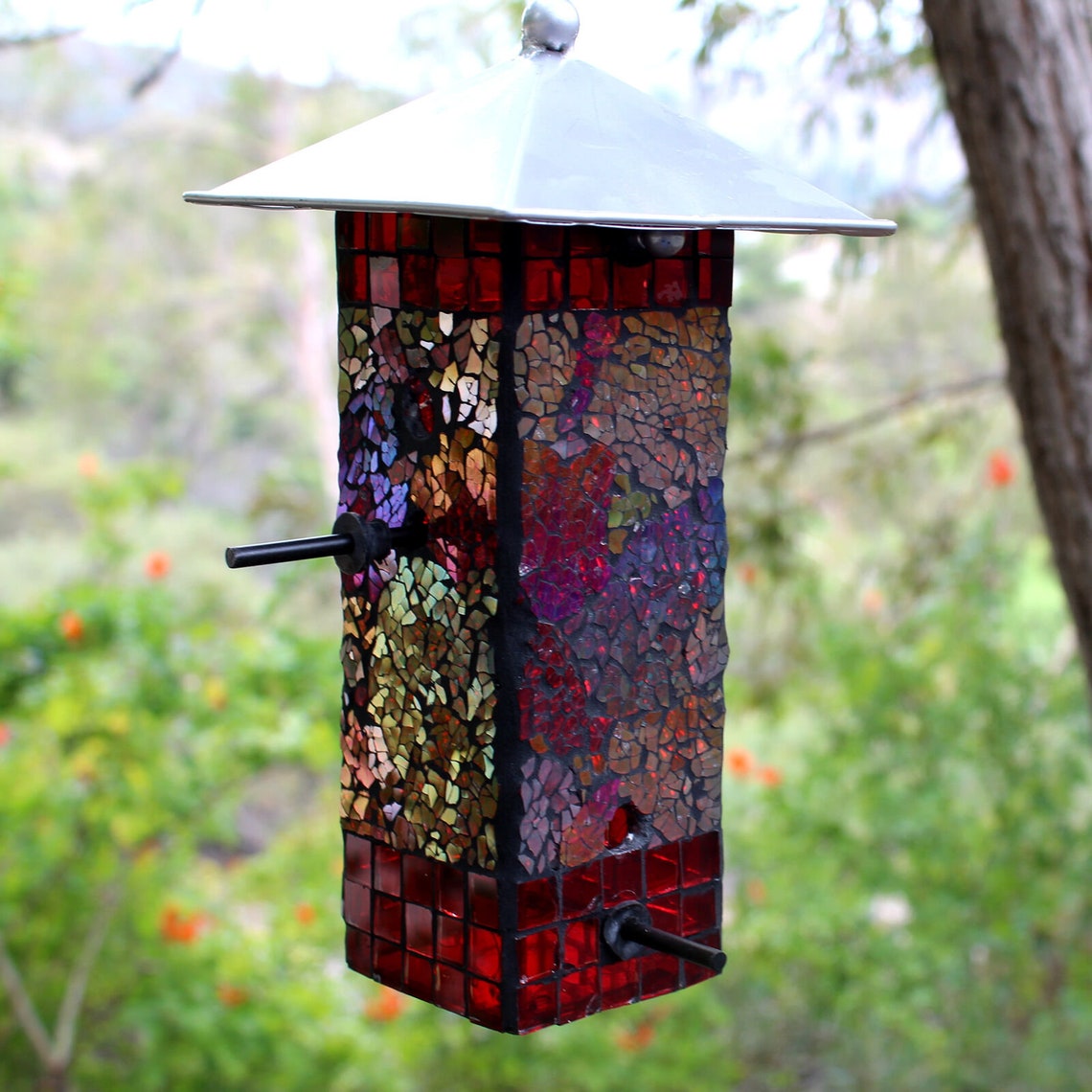 Stained Glass Mosaic Bird Feeder Rainbow Glass Wildlife Bird | Etsy