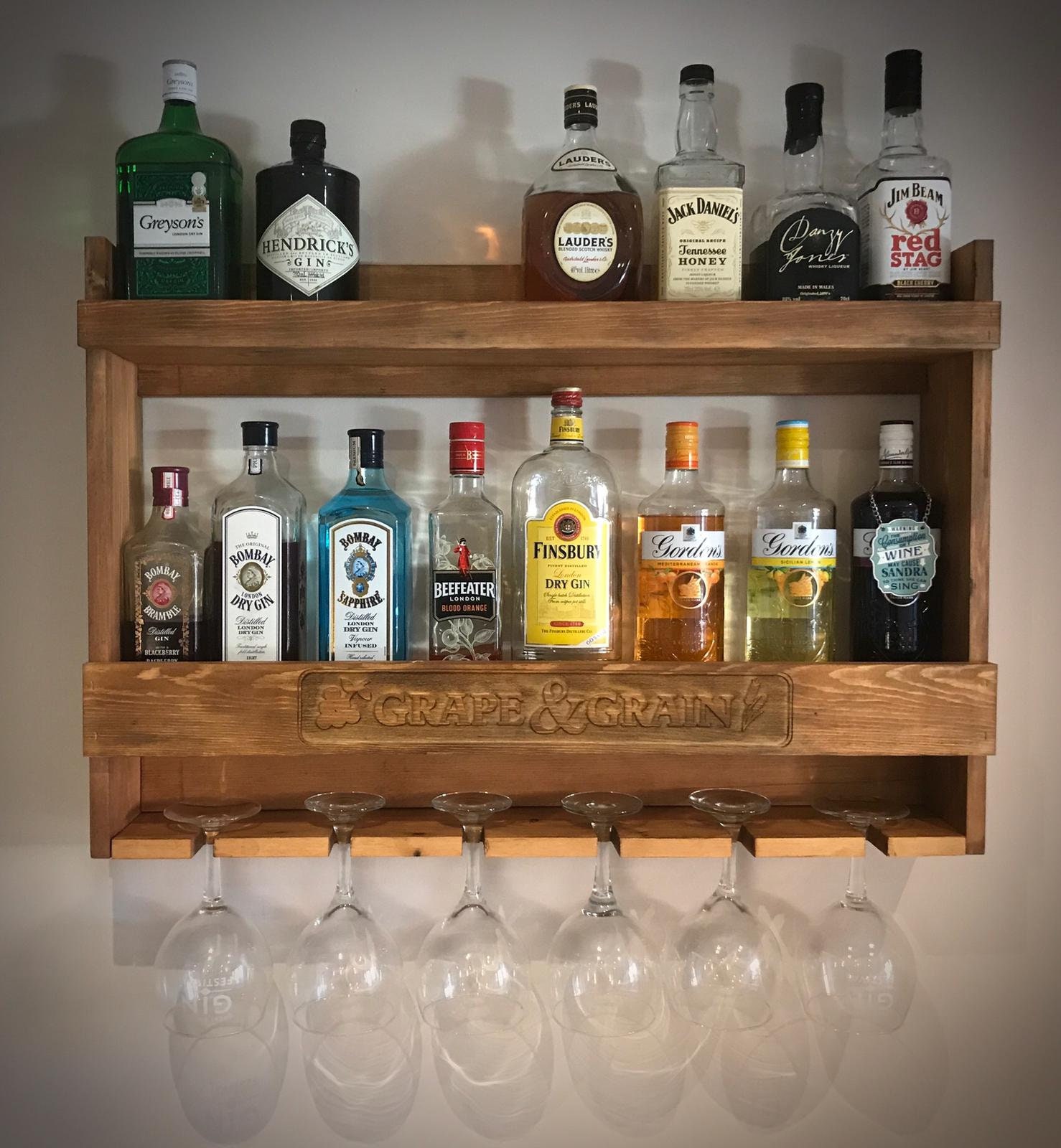 Two Shelf Gin Rack With Gin Glass Holders - Etsy UK