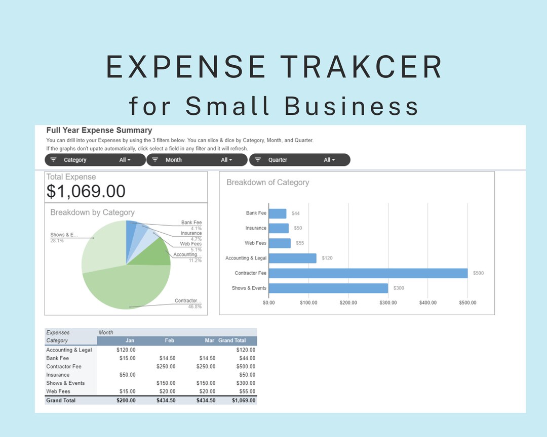 Expense Tracker | Small Business Simple Bookkeeping | Spending Trends ...