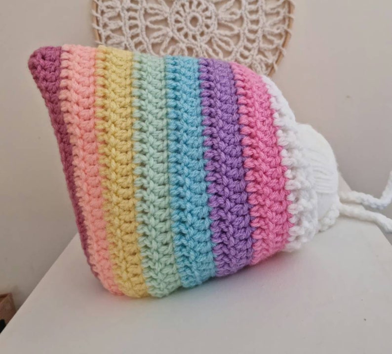 Unicorn Rainbow Bonnet Crochet Rainbow Bonnet Pastel Rainbow Pixie Hat ...