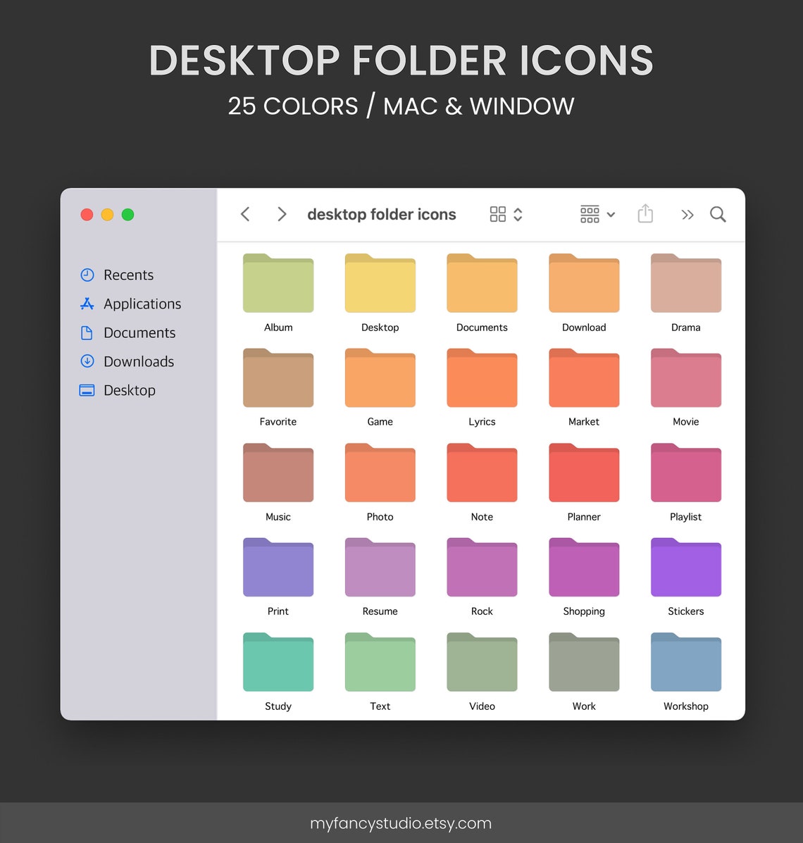 Desktop Folder Icons Customized Organizer Windows and Mac 25 Colors ...