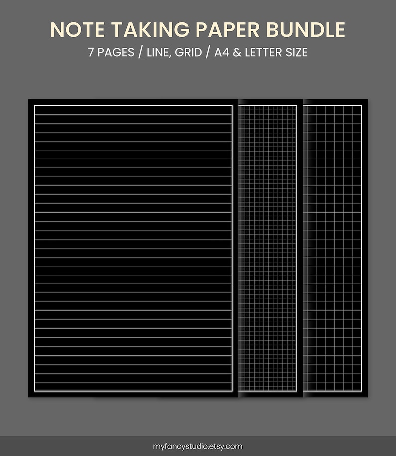 Black Note Taking Paper Black Note Template Bundle A4, LETTER Line ...