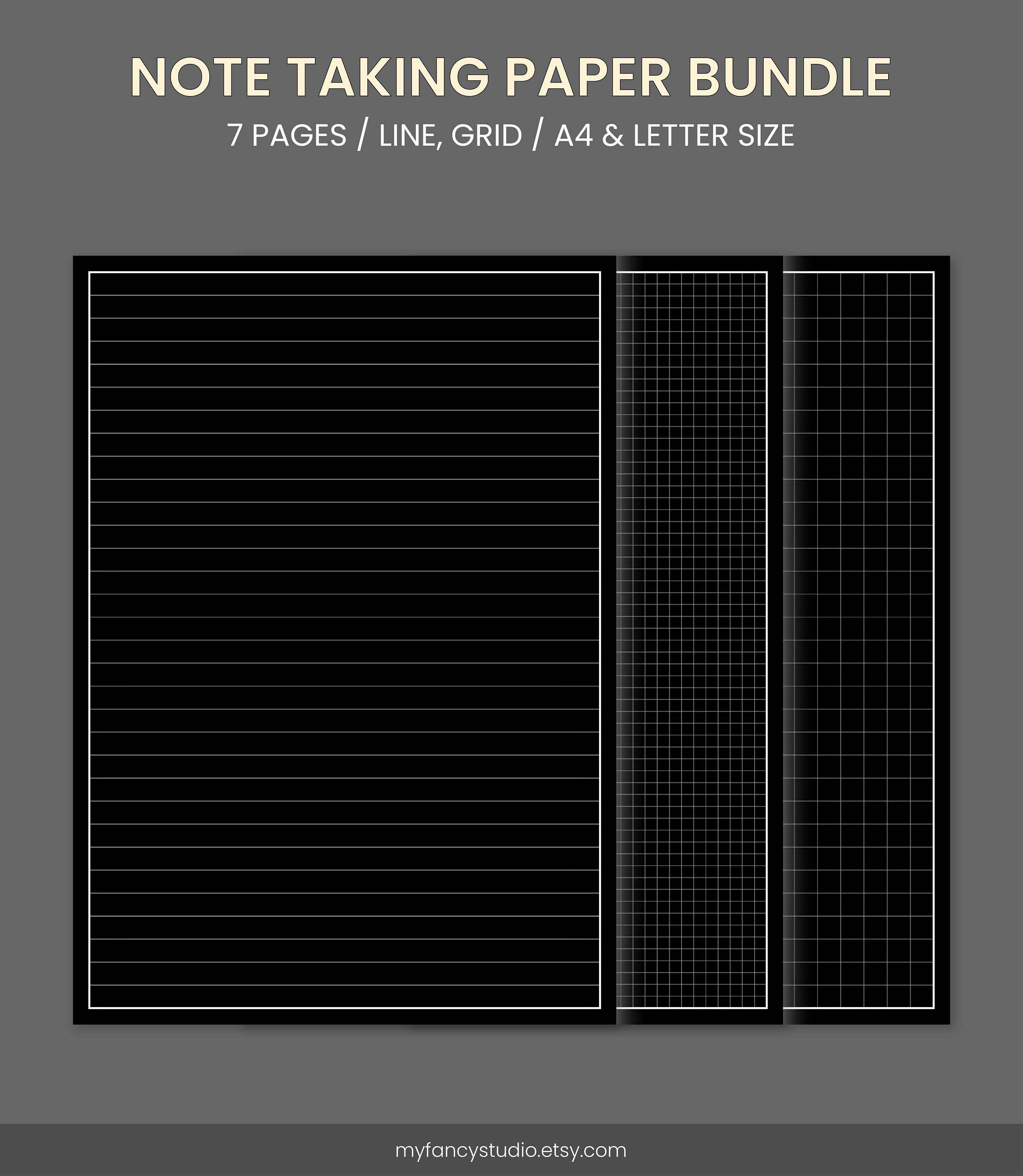 Black Note Taking Paper Black Note Template Bundle A4, LETTER Line ...