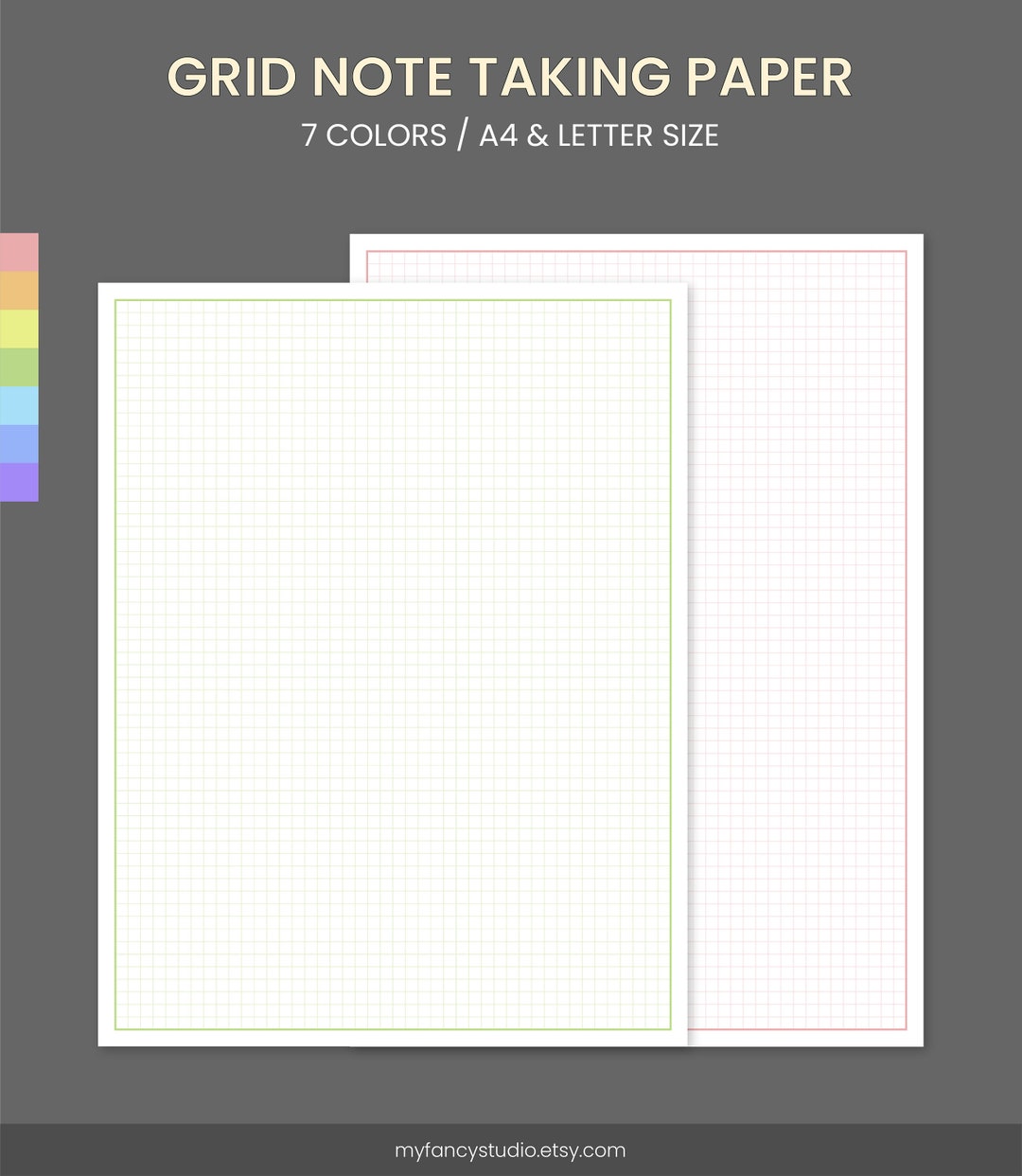 Grid Note Taking Paper Grid Template A4, LETTER 7 Colors Printable ...