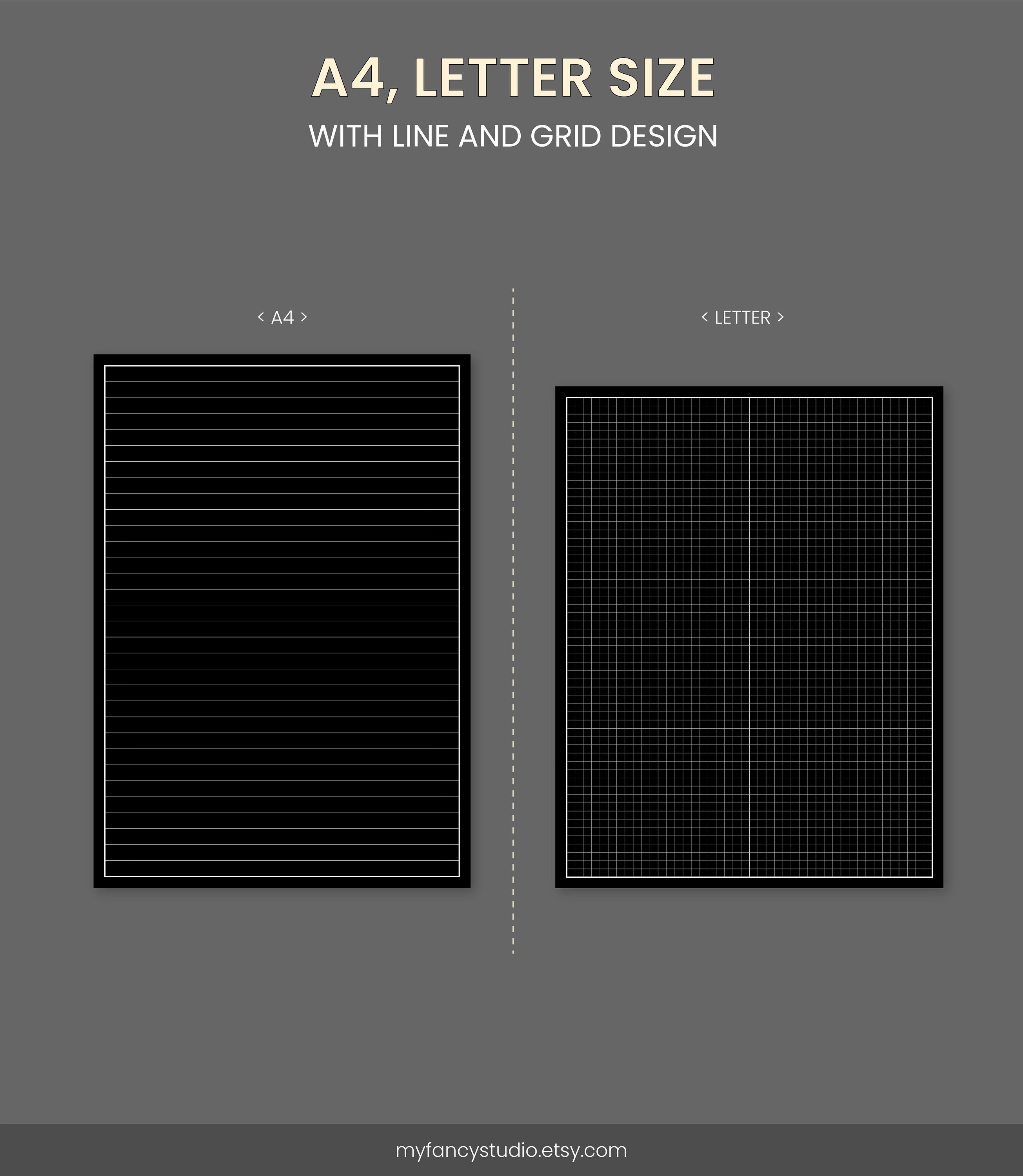 Black Note Taking Paper Black Note Template Bundle A4, LETTER Line ...