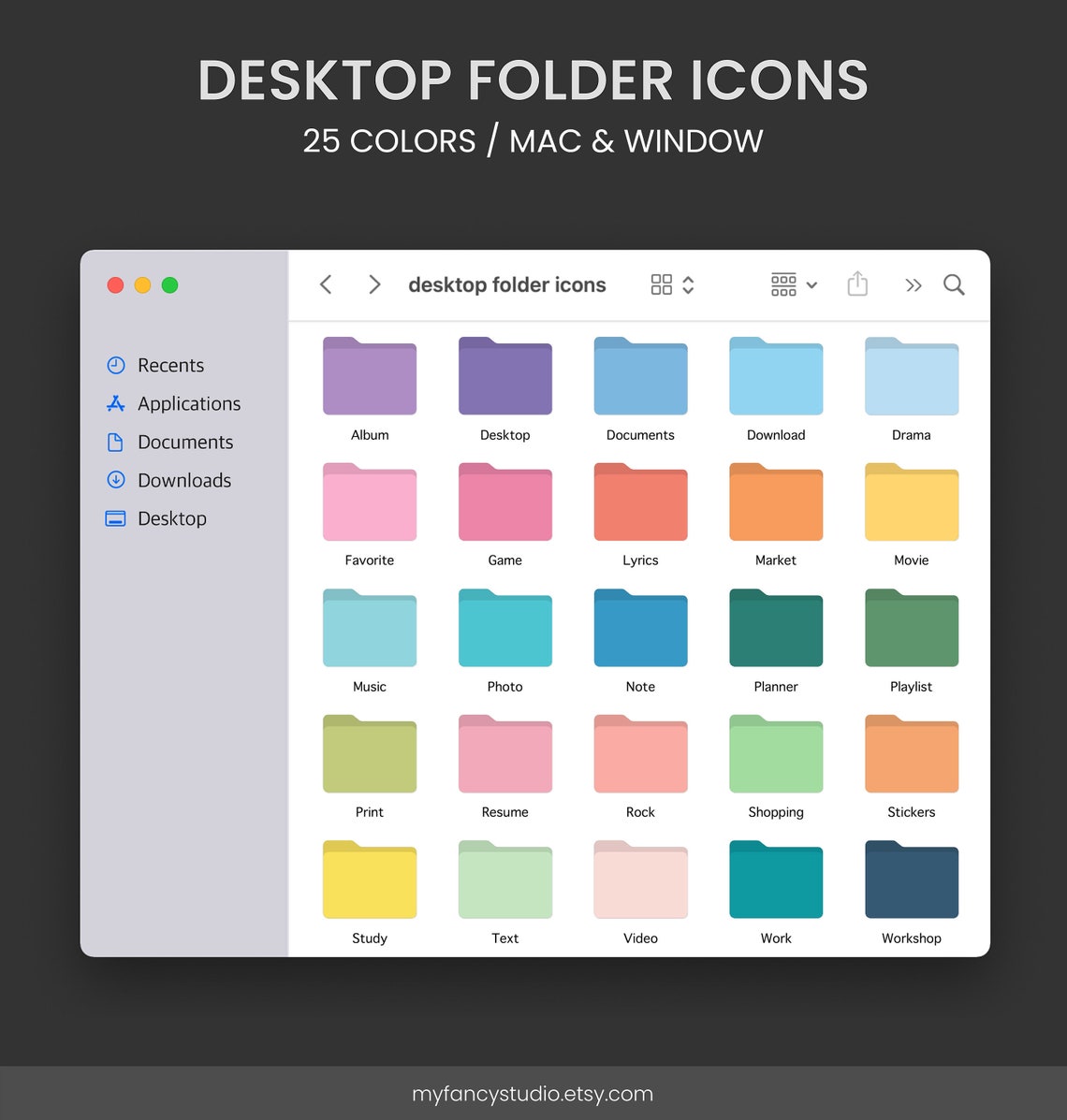 Desktop Folder Icons Customized Organizer Windows and Mac 25 Colors ...