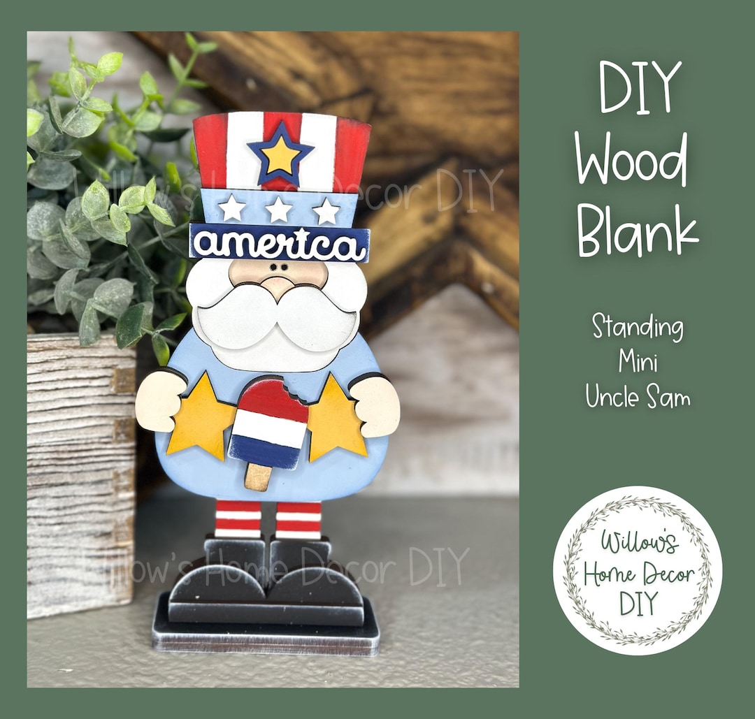 DIY Wood Blank Mini Uncle Sam Shelf Sitter - Unfinished Patriotic Craft ...