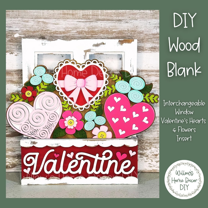 DIY Interchangeable Window Box Add-on Hearts & Flowers | Valentine's ...