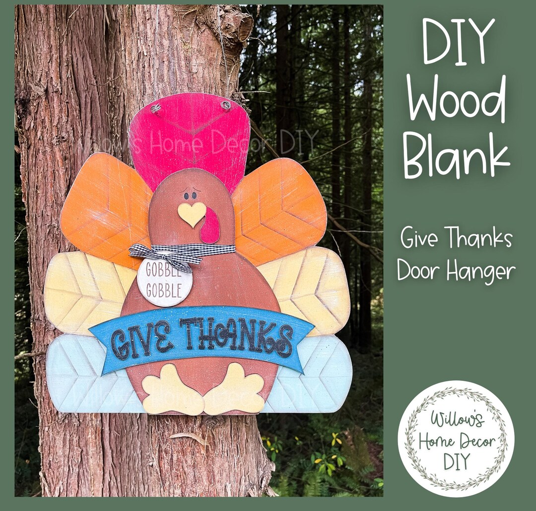 DIY Wood Blank Give Thanks Turkey Door Hanger - Unfinished Adult Kids ...