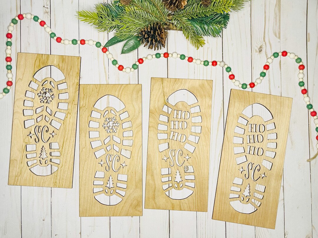 Santa's Footprints Wood Stencil Santa Claus Boot Print Christmas ...