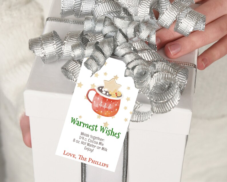 Printable Christmas Hot Cocoa Tag Warmest Wishes Watercolor Christmas ...