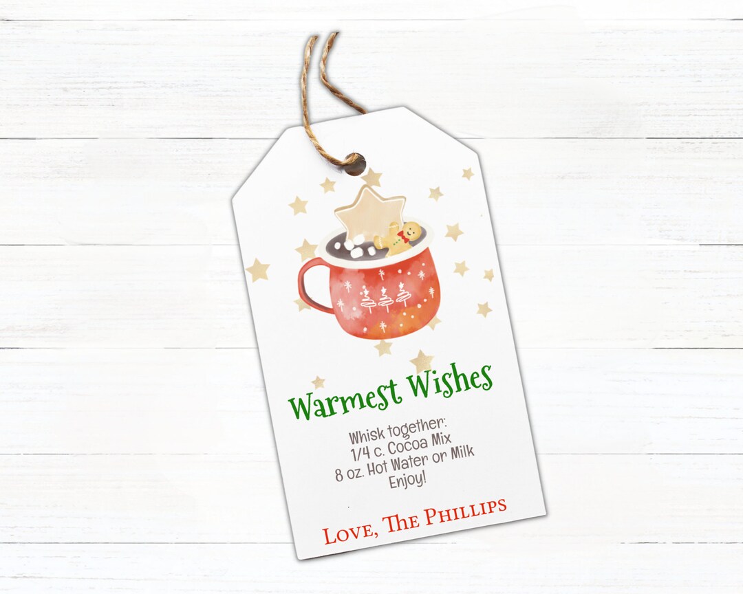 Printable Christmas Hot Cocoa Tag Warmest Wishes Watercolor Christmas ...