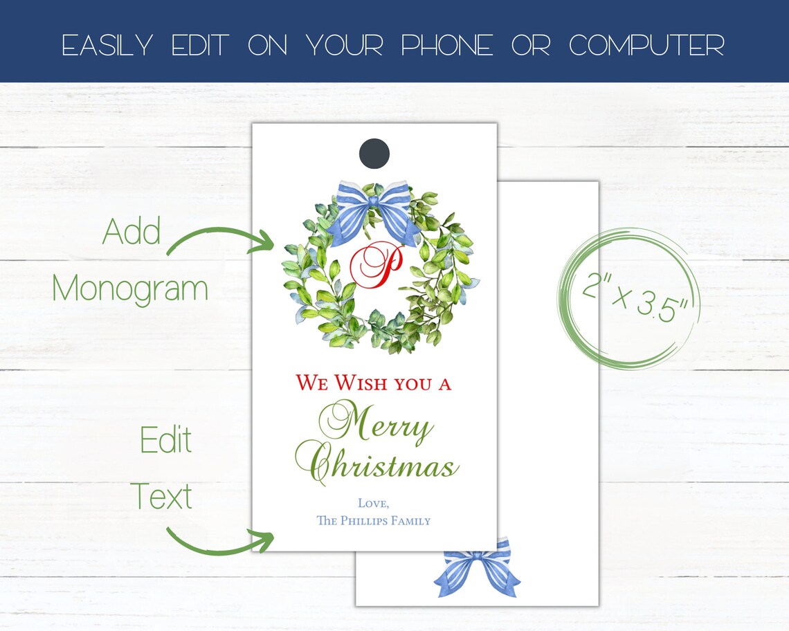Printable Christmas Gift Tag Watercolor Christmas Boxwood - Etsy