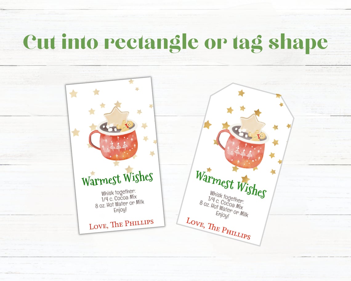Printable Christmas Hot Cocoa Tag Warmest Wishes Watercolor Christmas ...